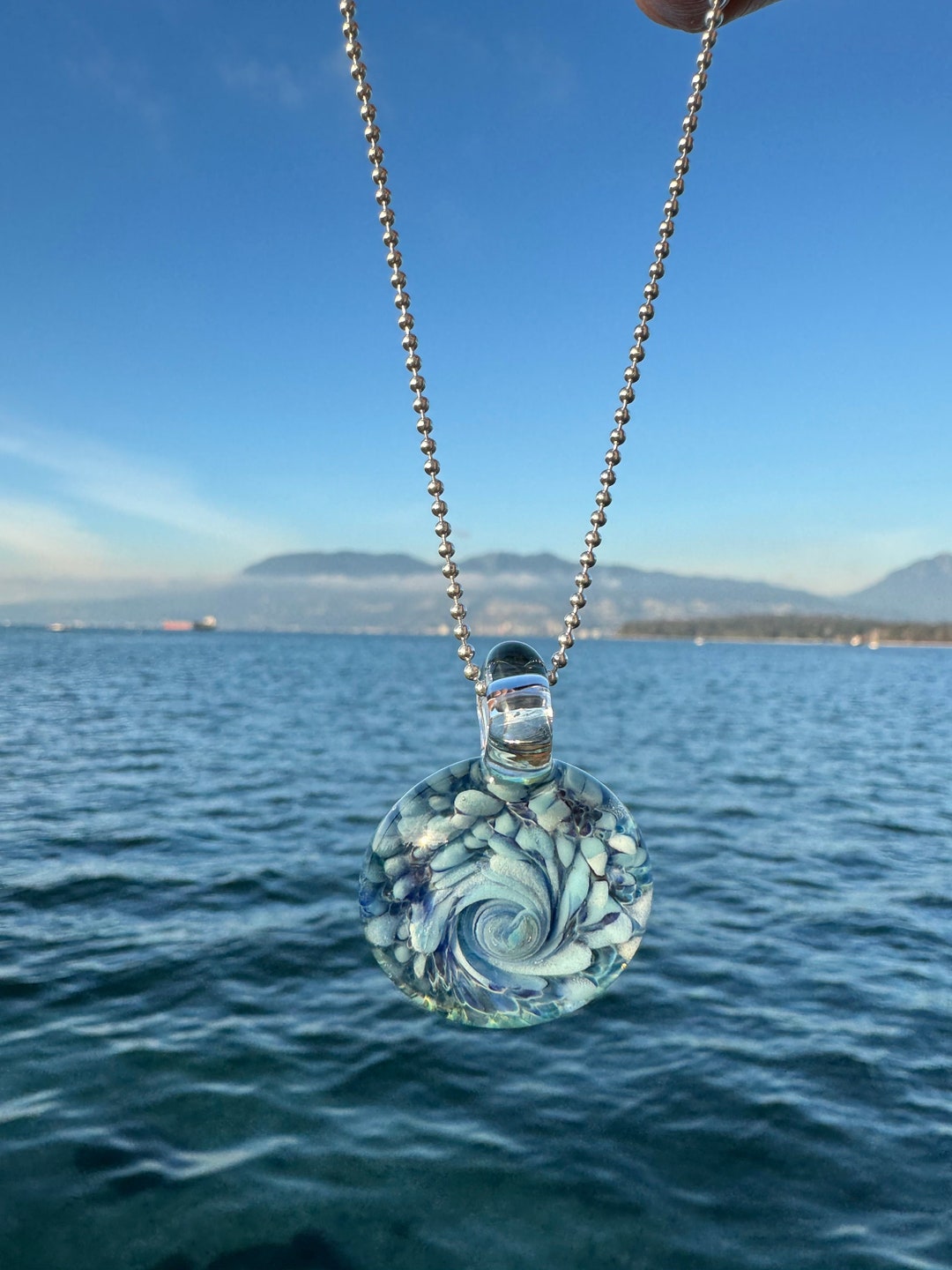Wave Pendant Ocean Necklace Wave Necklace Glass Pendant Surfer Gift ...
