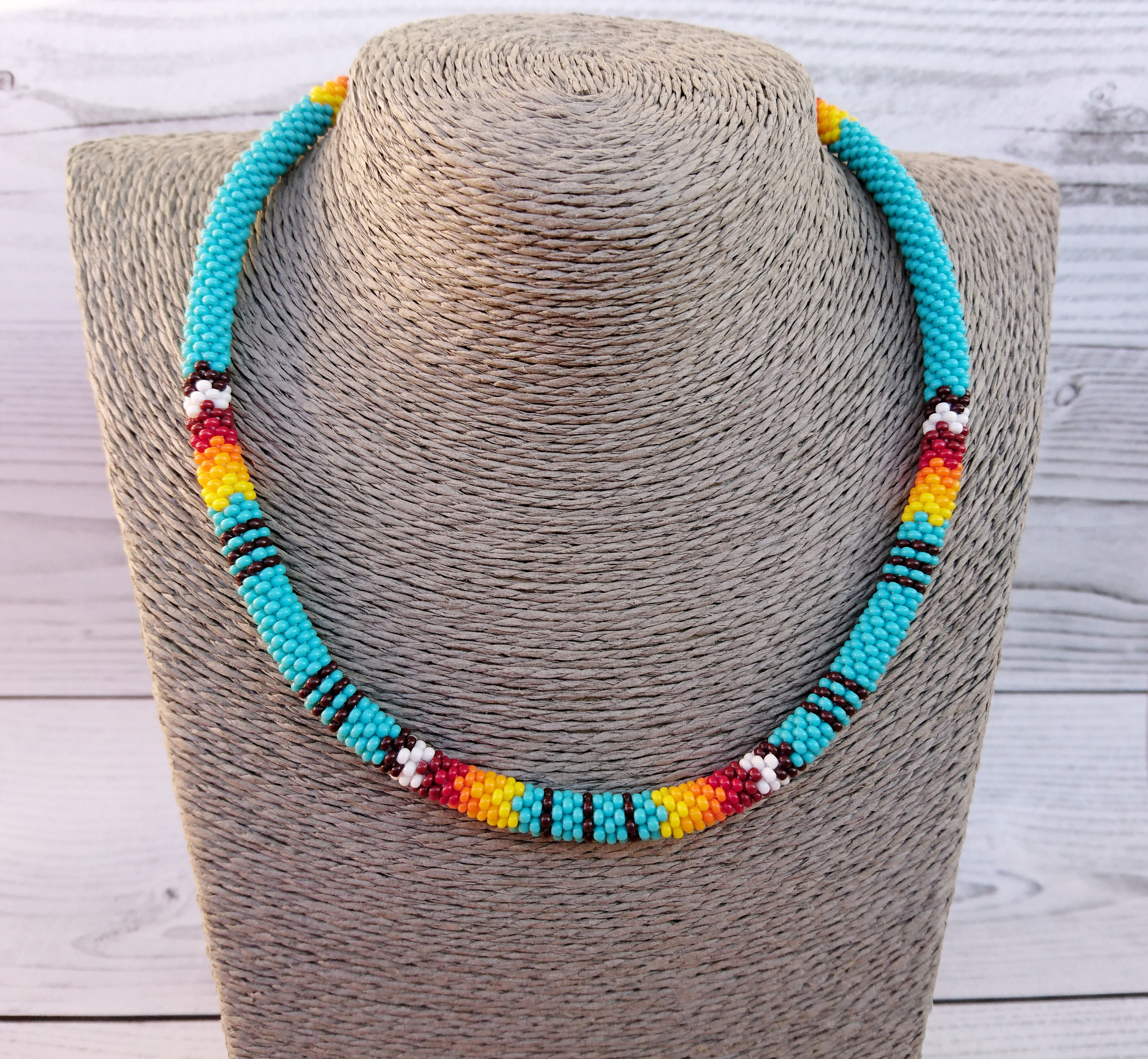 Turquoise Beaded Choker Necklace Native American Inspired Etsy