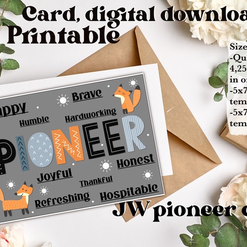 JW Pioneer Card Pioneers Gift Encouraging Card Printable - Etsy