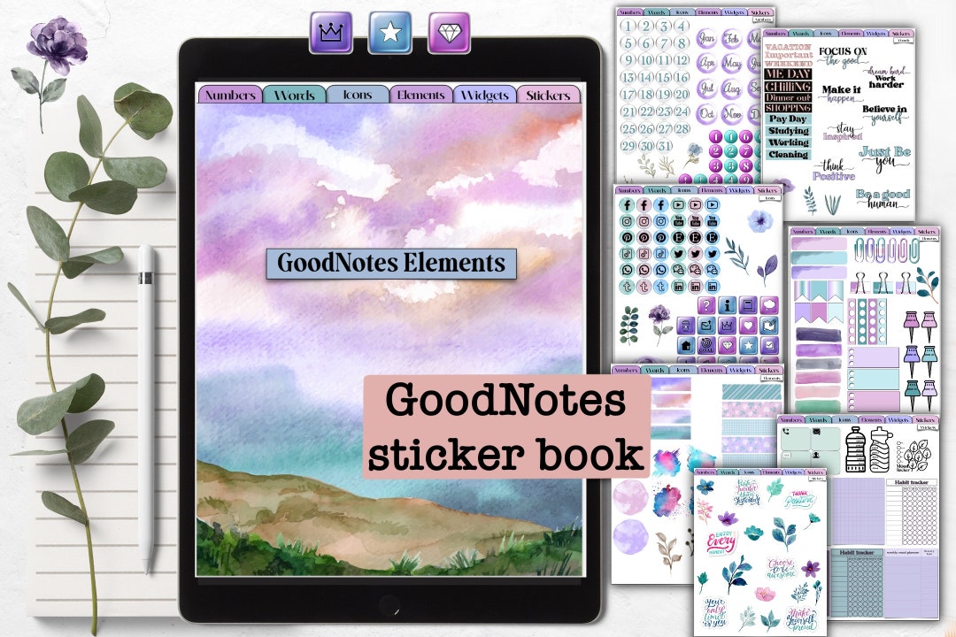 Digital Elements for Goodnotes Pink Mint Functional Stickers, Sticker ...