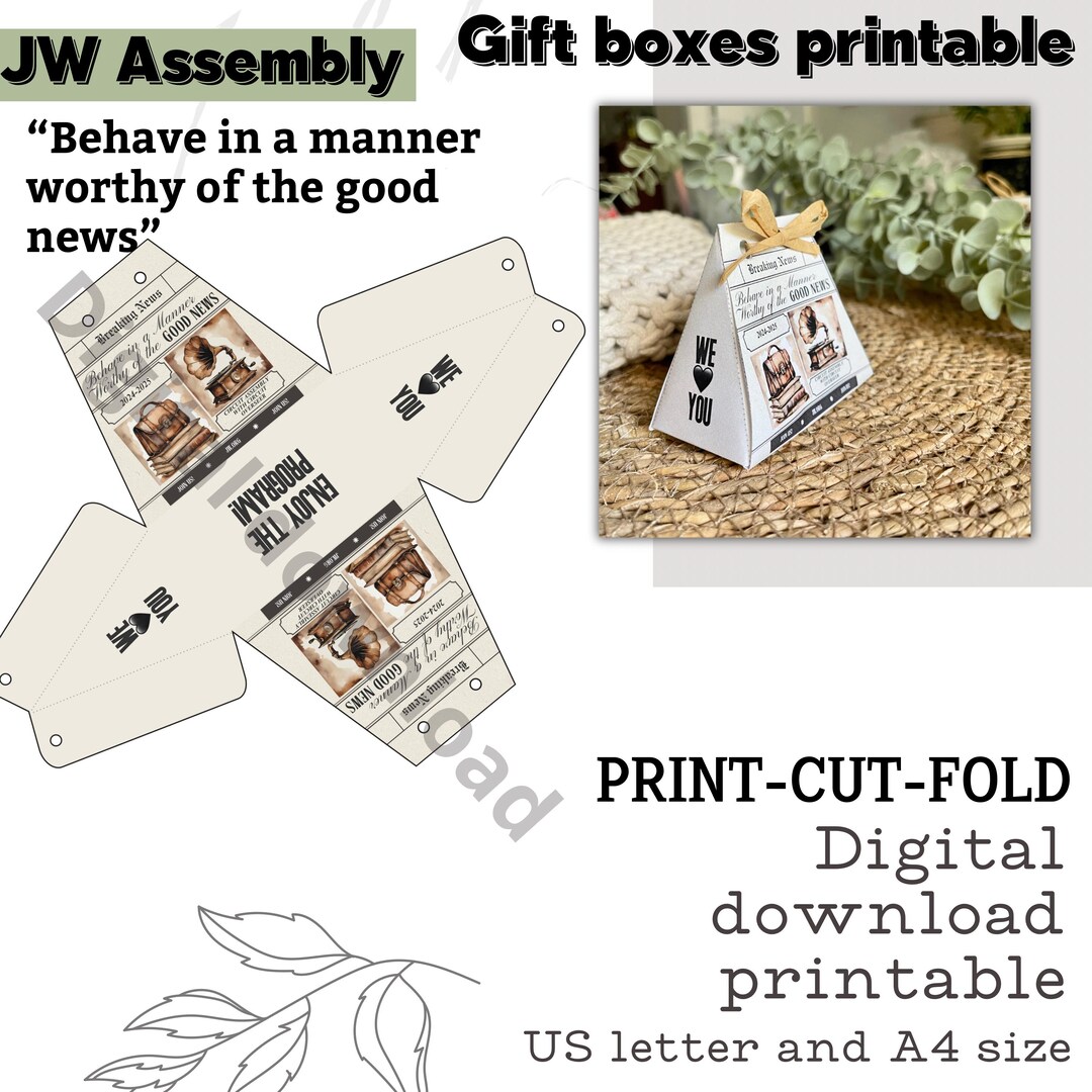 JW Assembly 2024 2025 Gift Box Printable, Gift Bag Behave in a JW ...