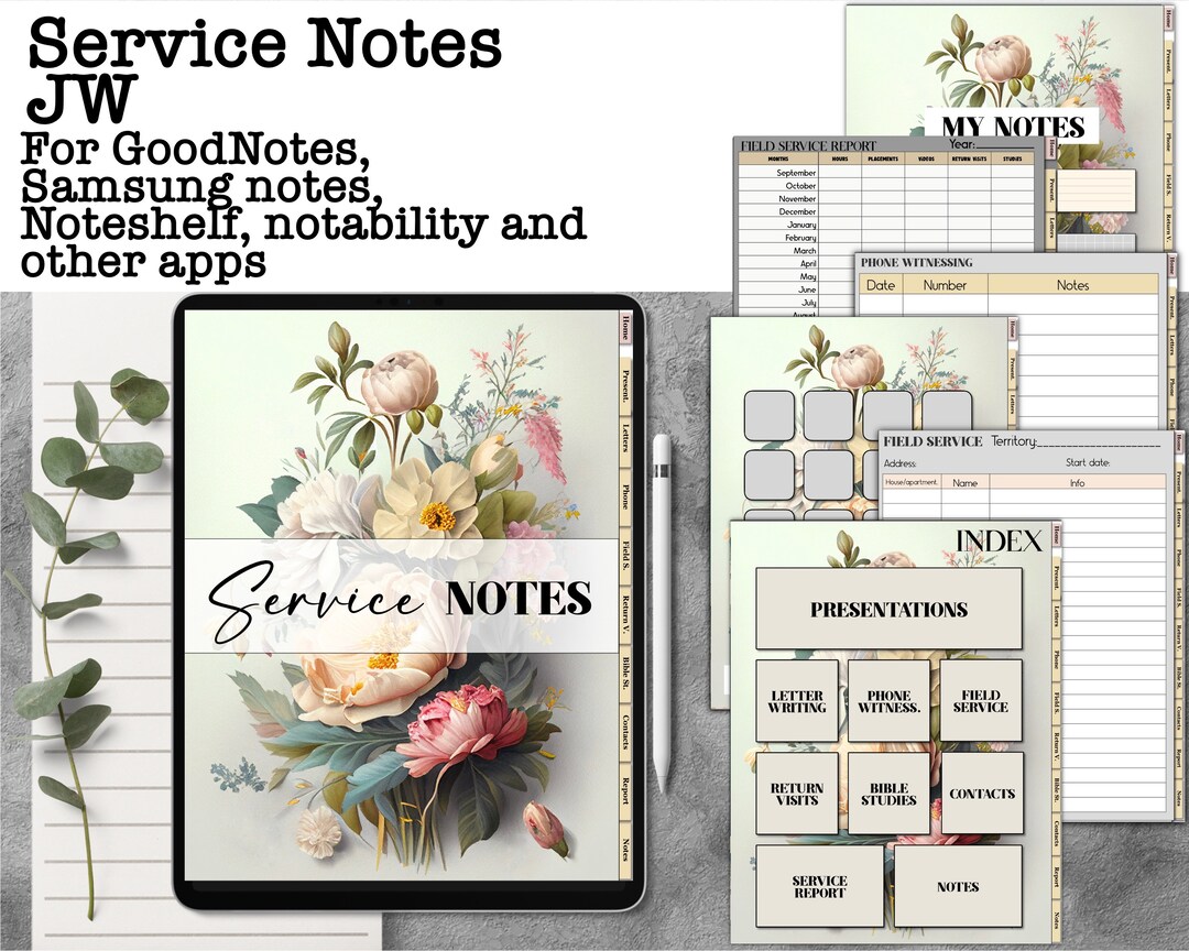 JW Service Notes for Goodnotes, Return Visits, Bible Study ...