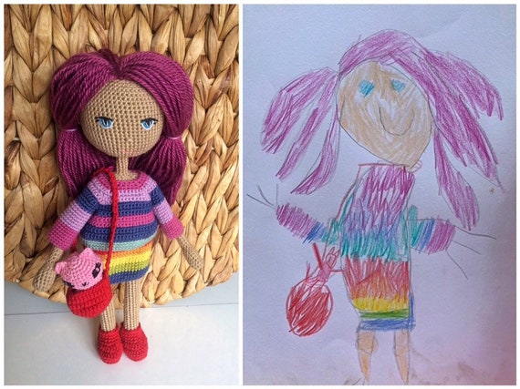 Personalized toy Crochet doll for girl. Made by your kids | Etsy