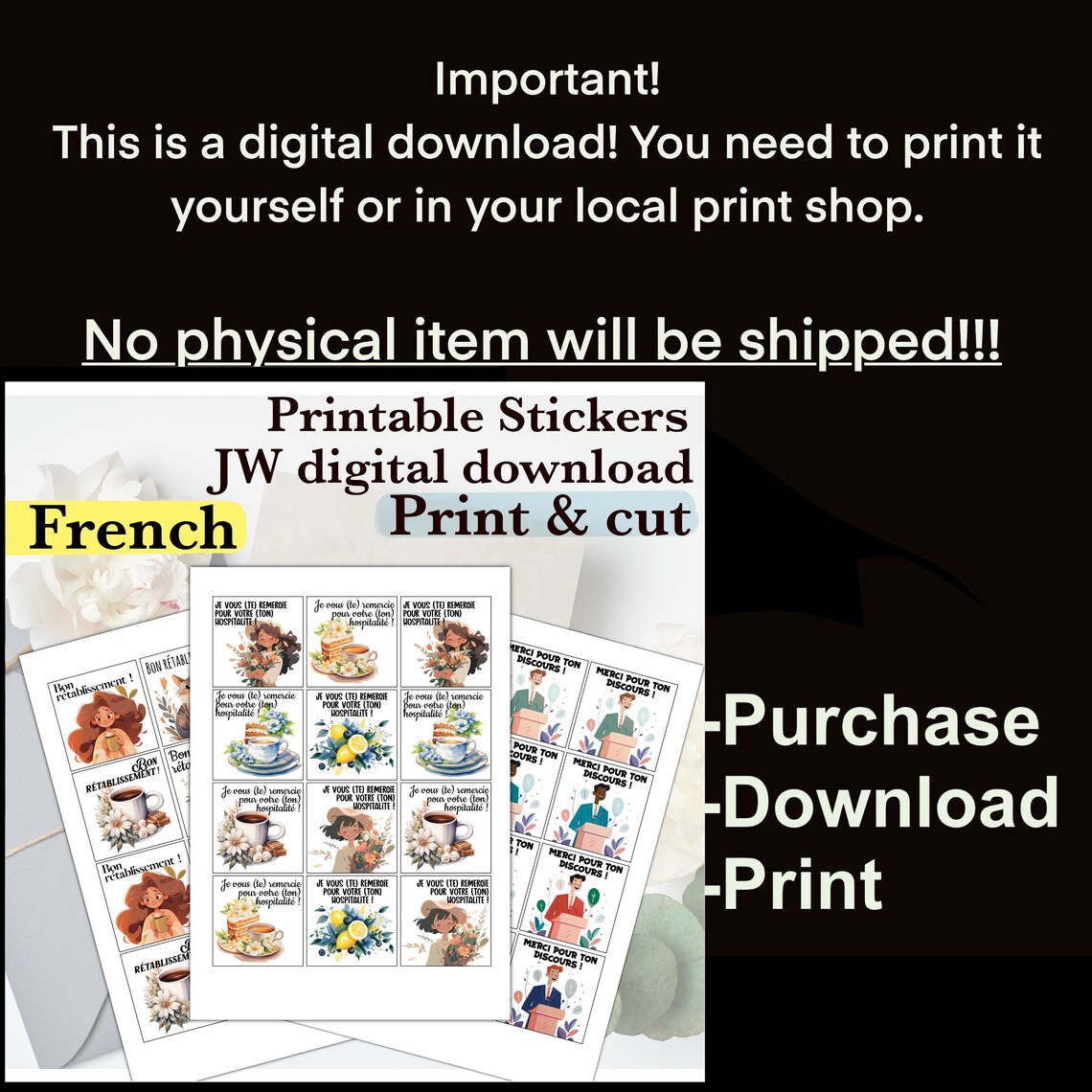 French JW Printable Stickers, Get Well, for Sister, Elder Wife, Friend ...