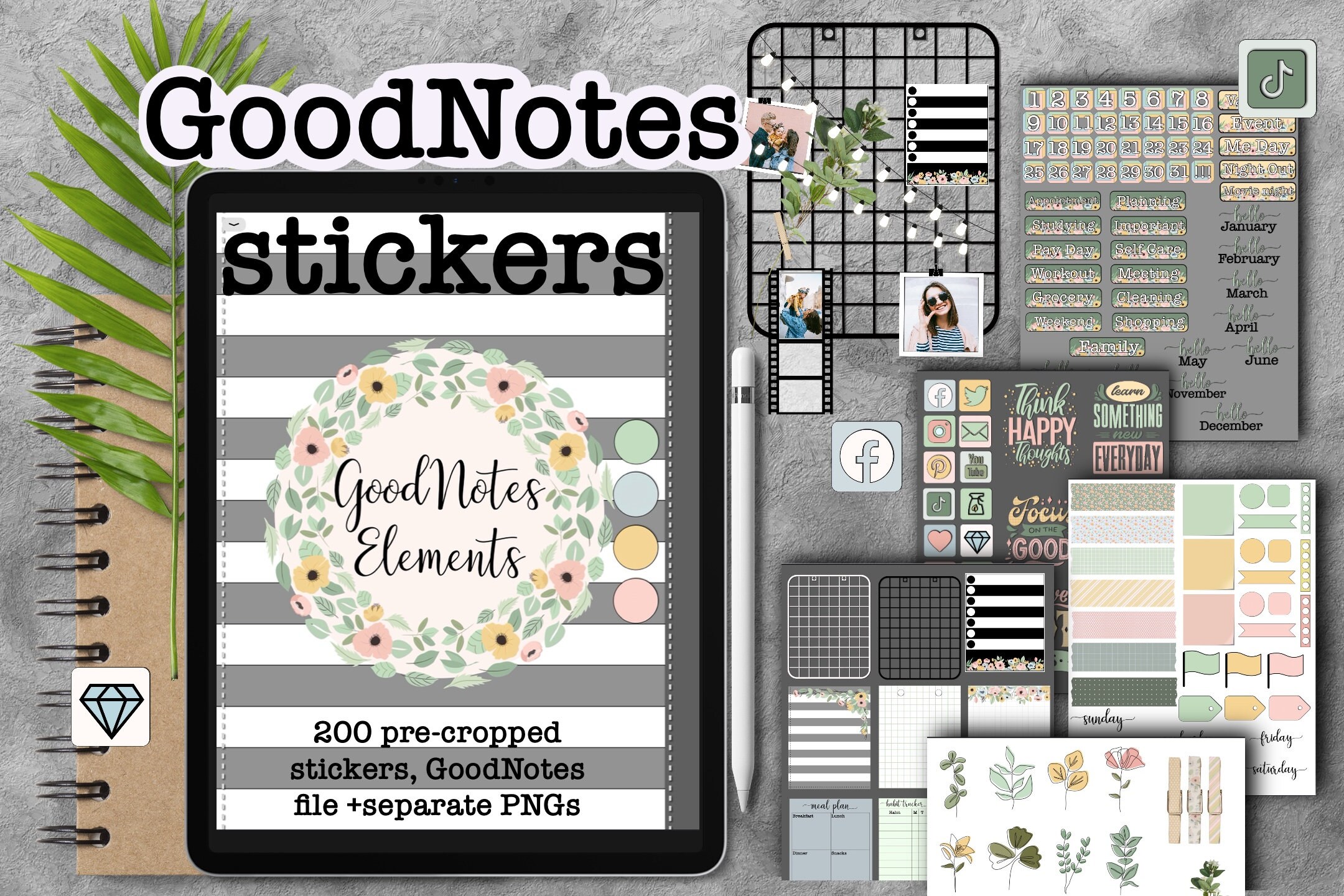 Digital Goodnotes Elements Metal Grid Memo Board Functional | Etsy