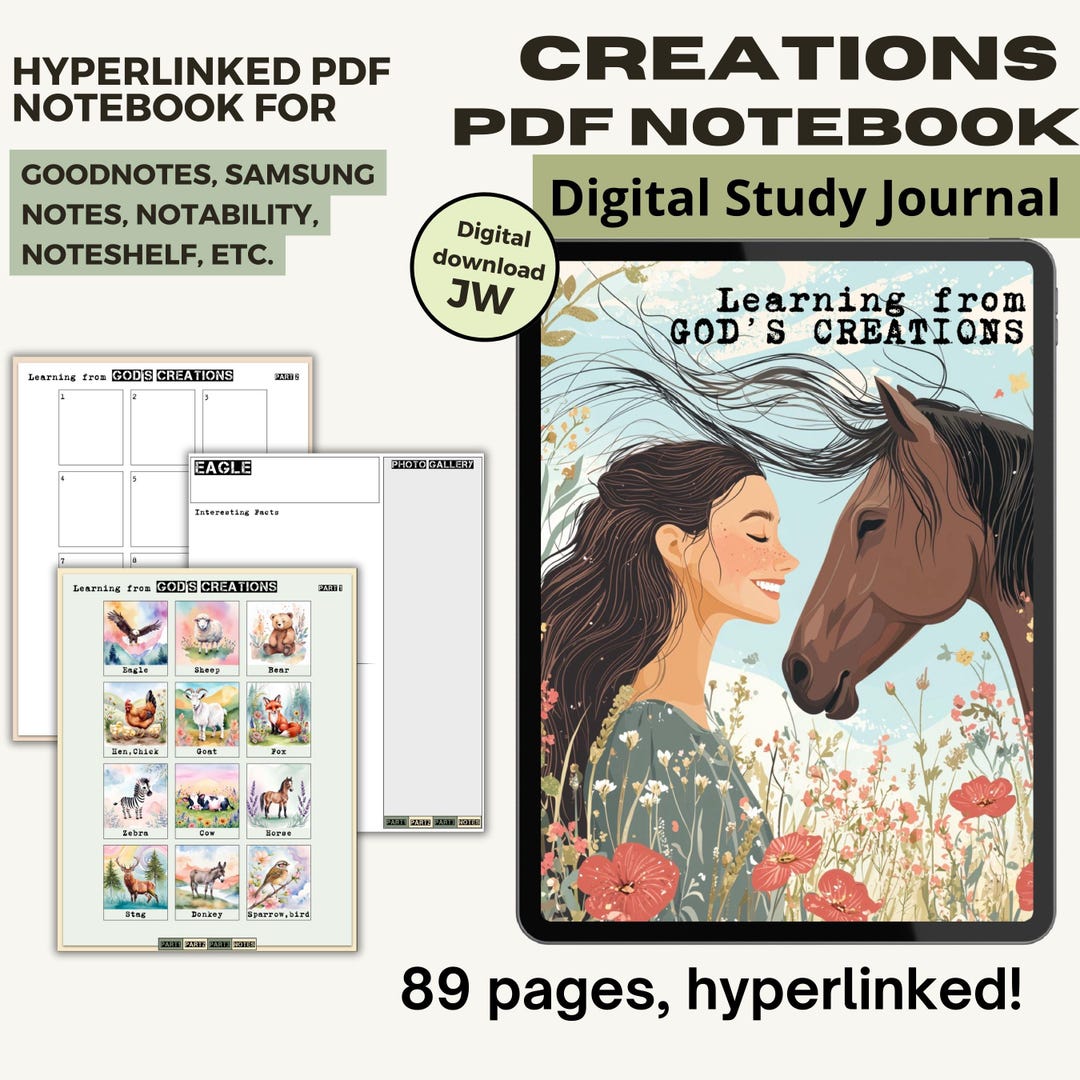 JW Study Animals Journal Family Worship Idea, Digital Notebook Jehovah ...