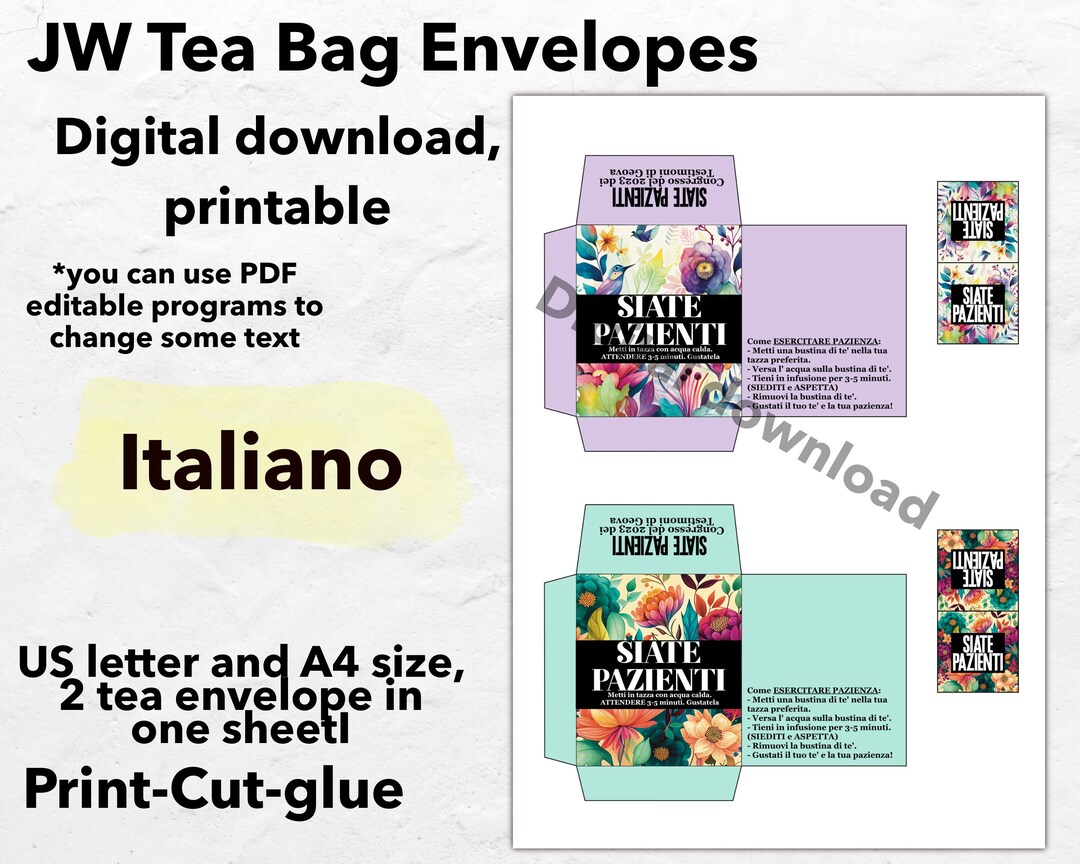 JW Italian Tea Bag Envelopes Exercise Patience Printable - Etsy