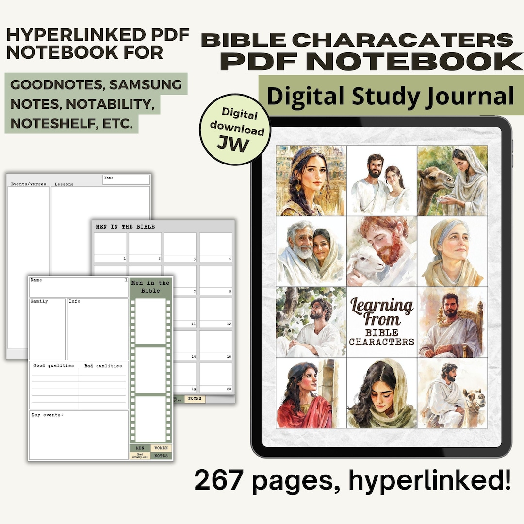 Bible Characters Studying Journal for Goodnotes Pdf iPad Hyperlinked ...