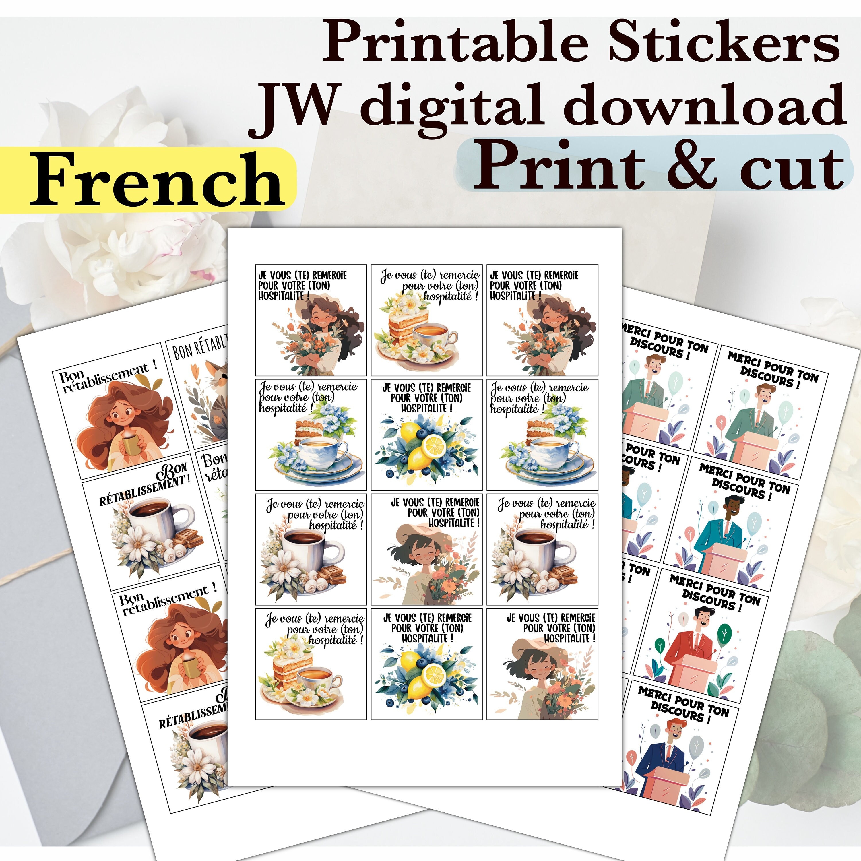 French JW Printable Stickers, Get Well, for Sister, Elder Wife, Friend ...