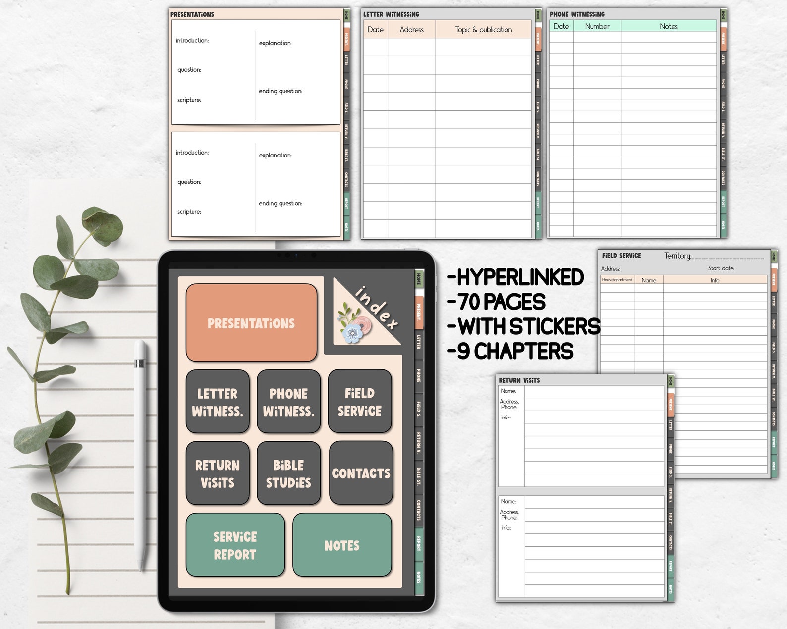 JW Service Notes for Goodnotes Return Visits Bible Study - Etsy