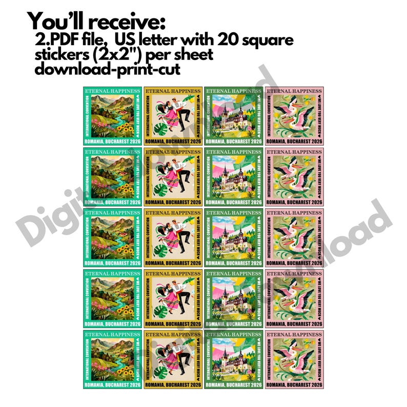 Romania Bucharest International Convention 2026 Printable Stickers ...