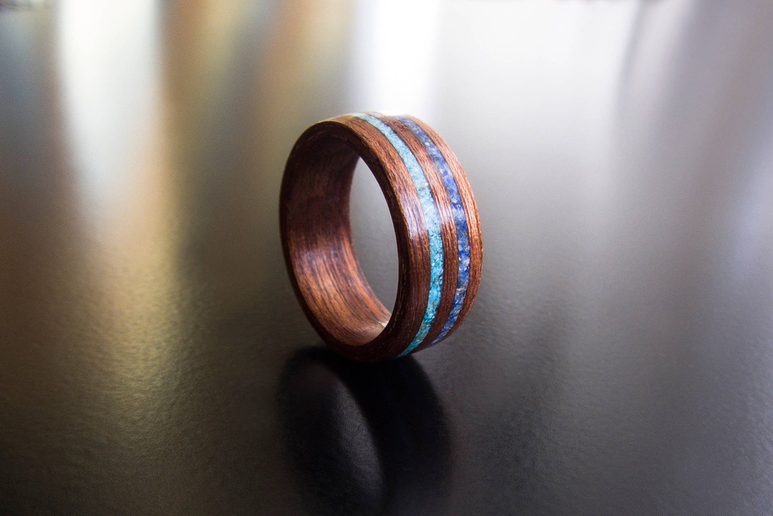 Wood engagement ringWomens wood ring turquoise and lapis | Etsy