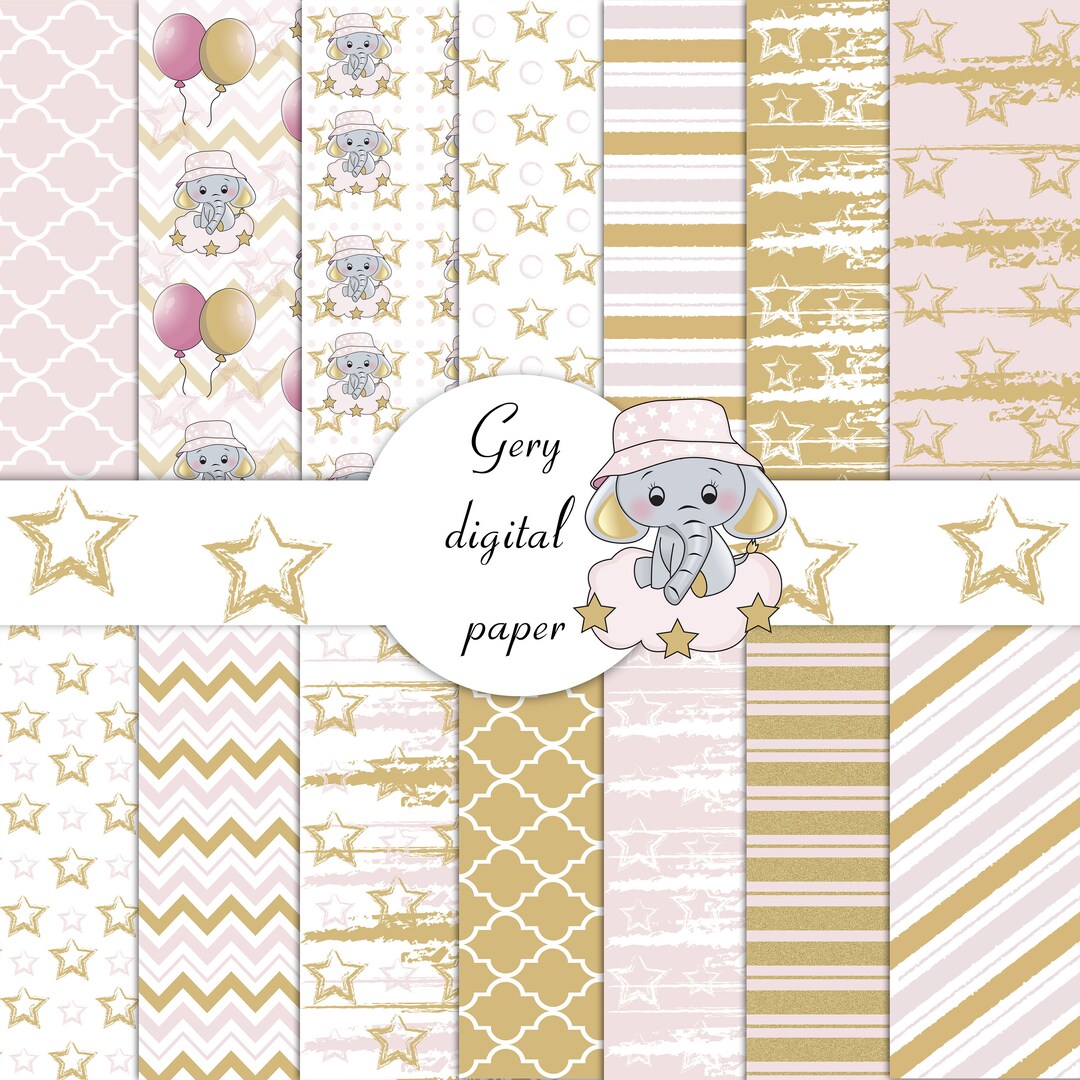 14 Baby Elephant Digital Paper Scrapbook Paper Girl Clipart Elephant ...