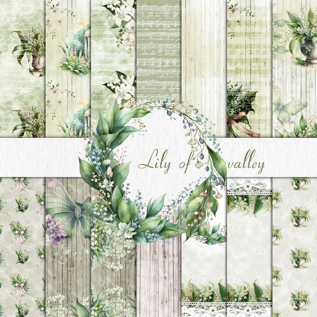 14 A4 Digital Paper Lily of Valley Green Scrapbook Paper Digital ...