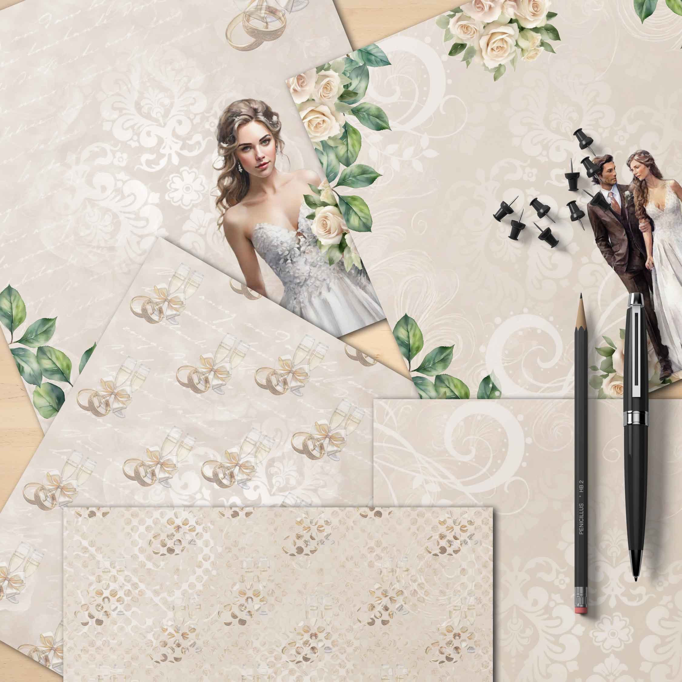 14 Digital Paper Bridal Scrapbook Wedding Paper Digital Background ...