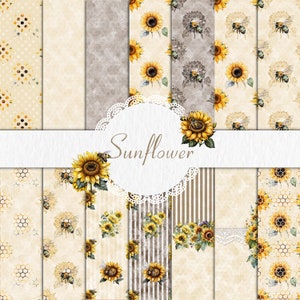 Sunflower Scrapbook Digital Paper Digiral Paper Flower Bee Digital ...