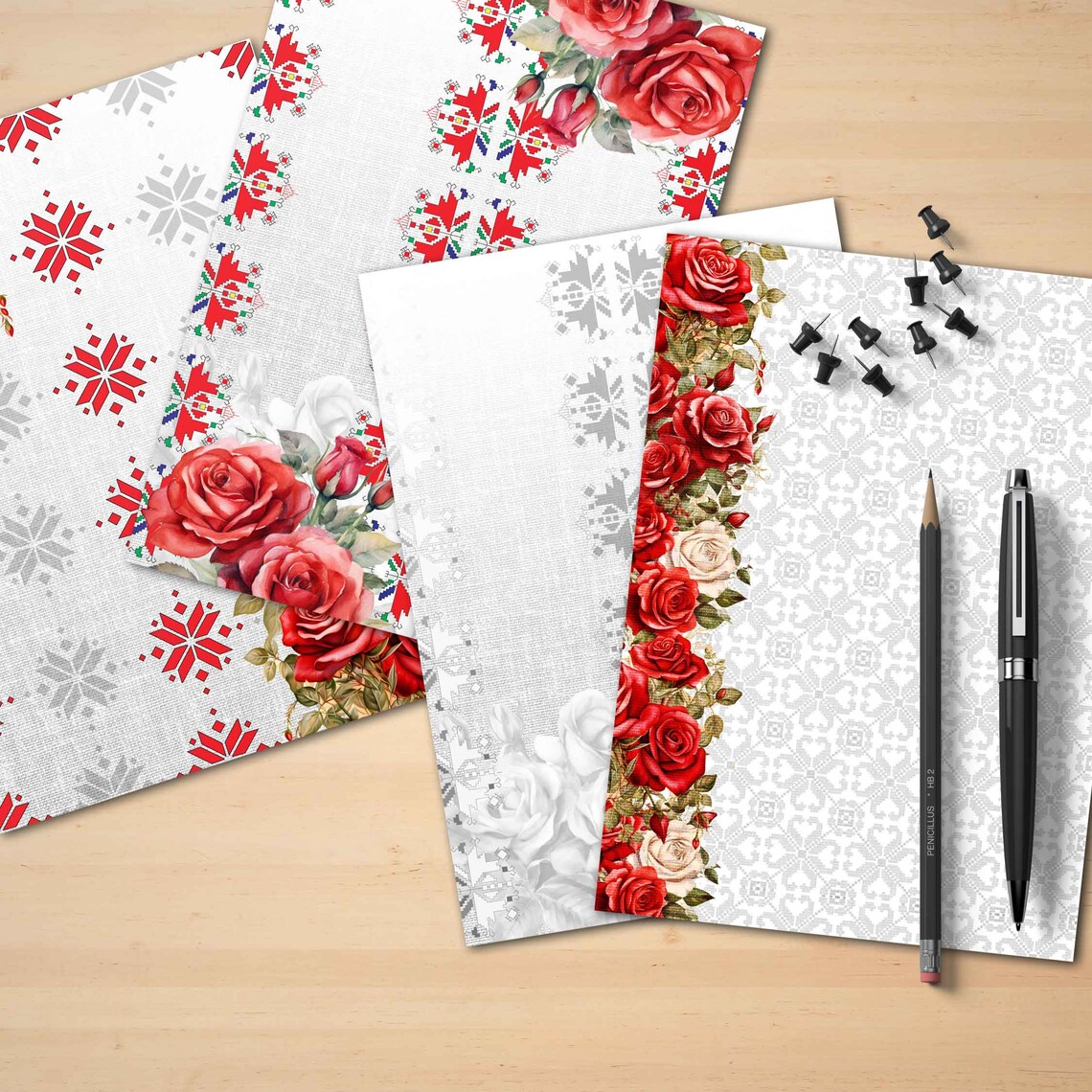 A4 Bulgarian Embroidery Digital Paper Ethno Paper Background Spirid of ...
