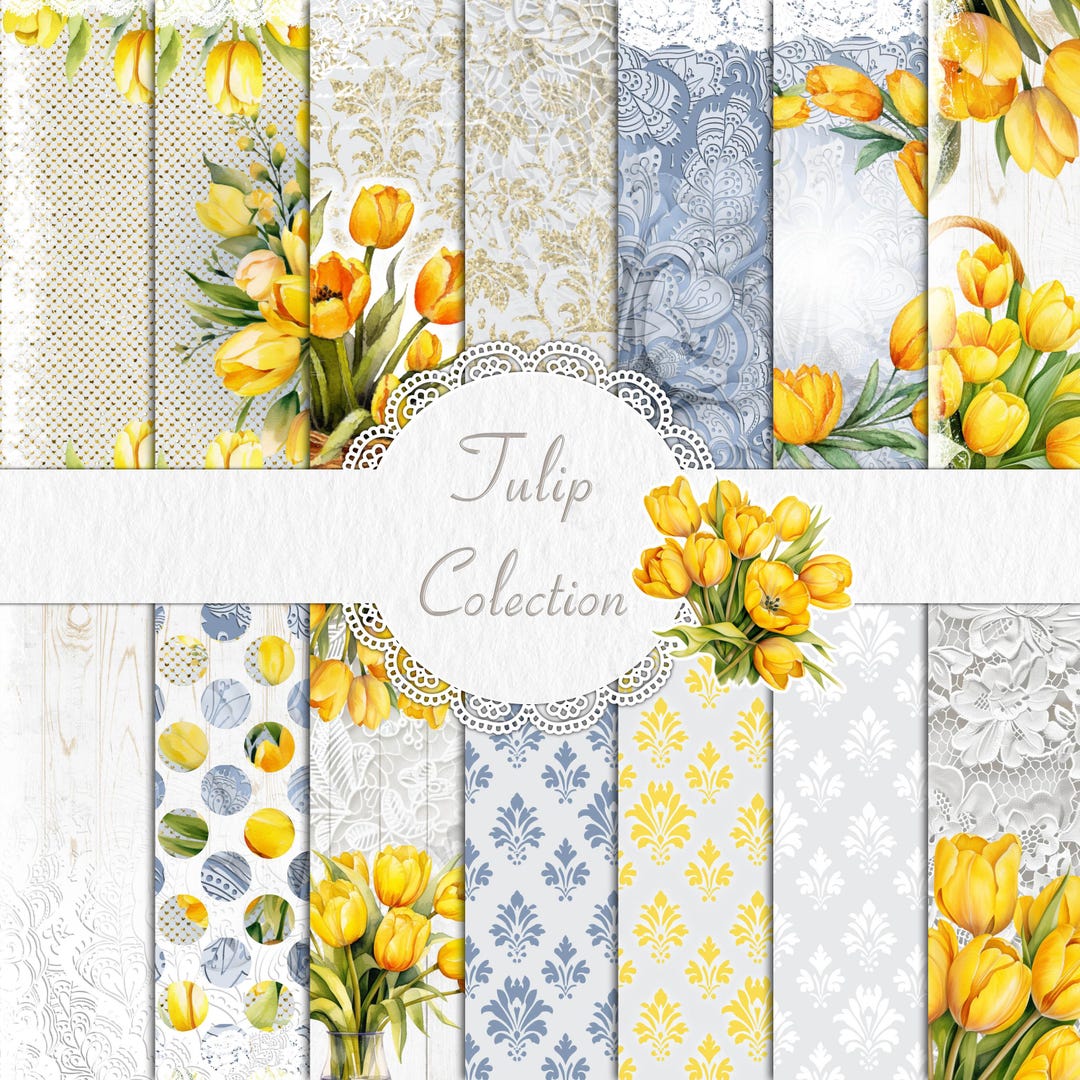 14 Digital Paper Tulip Yellow Scrapbook Paper Digital Background ...