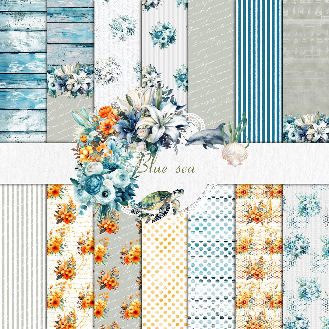 14 A4 Digital Paper Sea Blue Scrapbook Paper Digital Pattern Craft ...