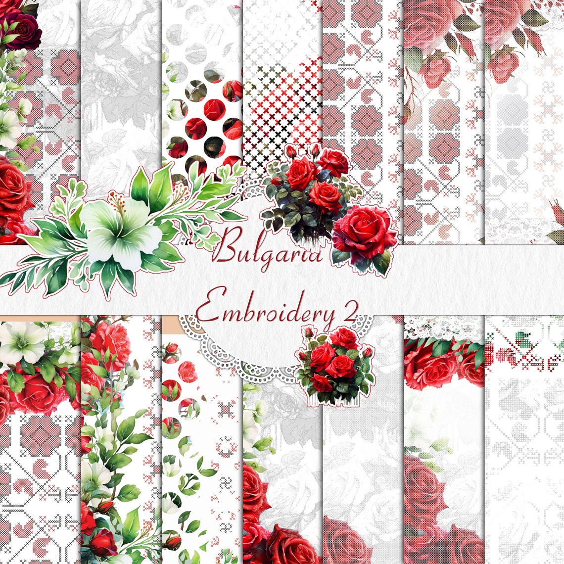 A4 Bulgarian Embroidery Digital Paper Ethno Paper Background Spirid of ...
