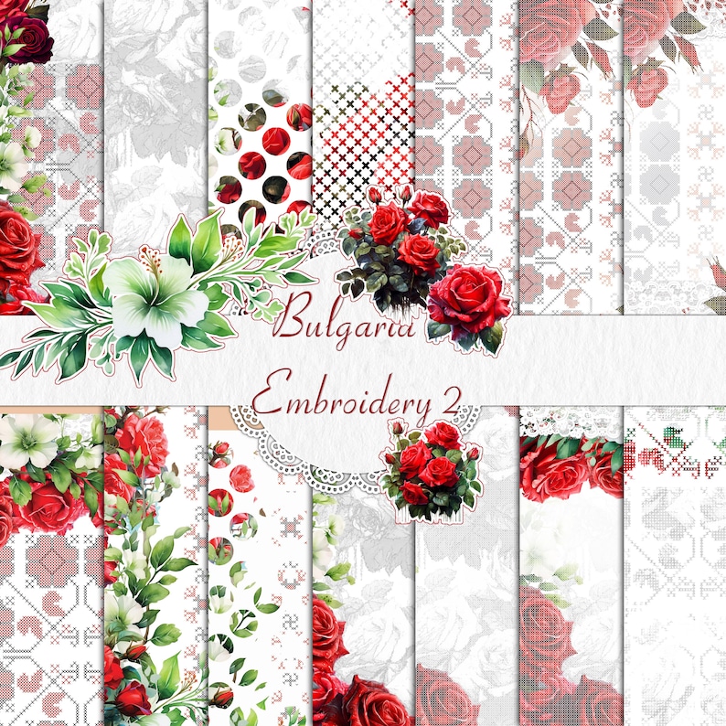 A4 Bulgarian Embroidery Digital Paper Ethno Paper Background Spirid of ...