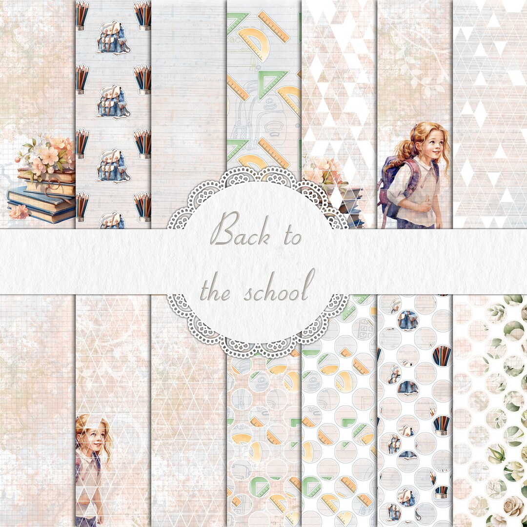14 A4 Digital Paper Back to the School Scrapbook Digital Background ...