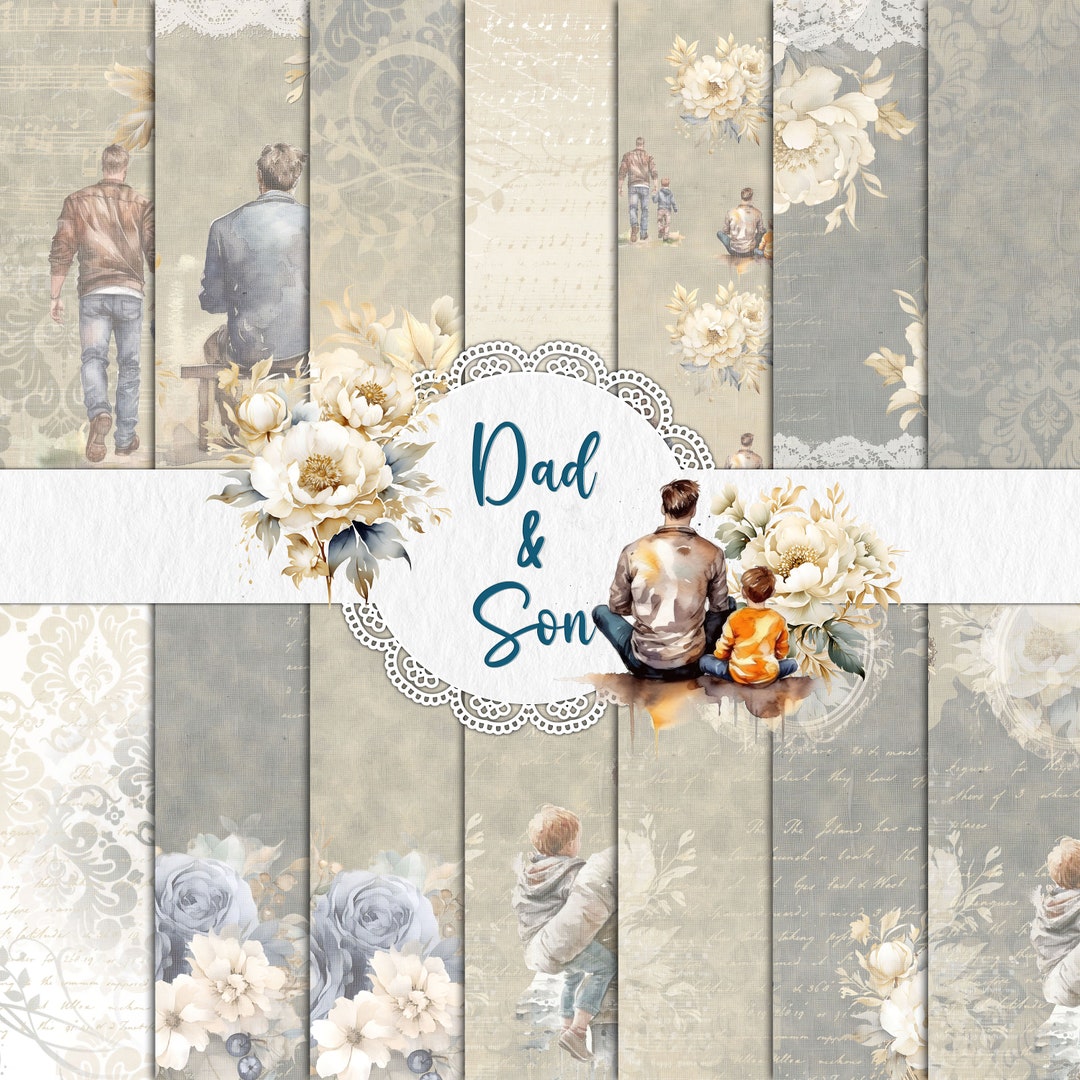 14 Digital Paper Dad and Son Scrapbook Father and Boy Paper Digital ...
