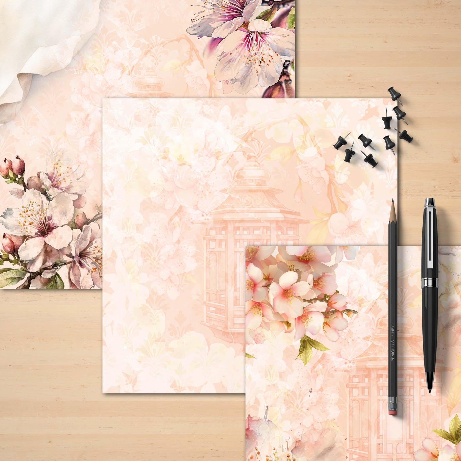 14 Digital Paper Sakura Cherry Blossom Flower Digital Background ...