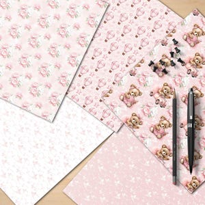Digital Paper Pink Baby Girl Scrapbook Teddy Bear Paper Background ...