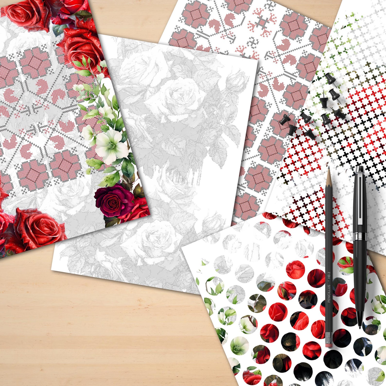 A4 Bulgarian Embroidery Digital Paper Ethno Paper Background Spirid of ...