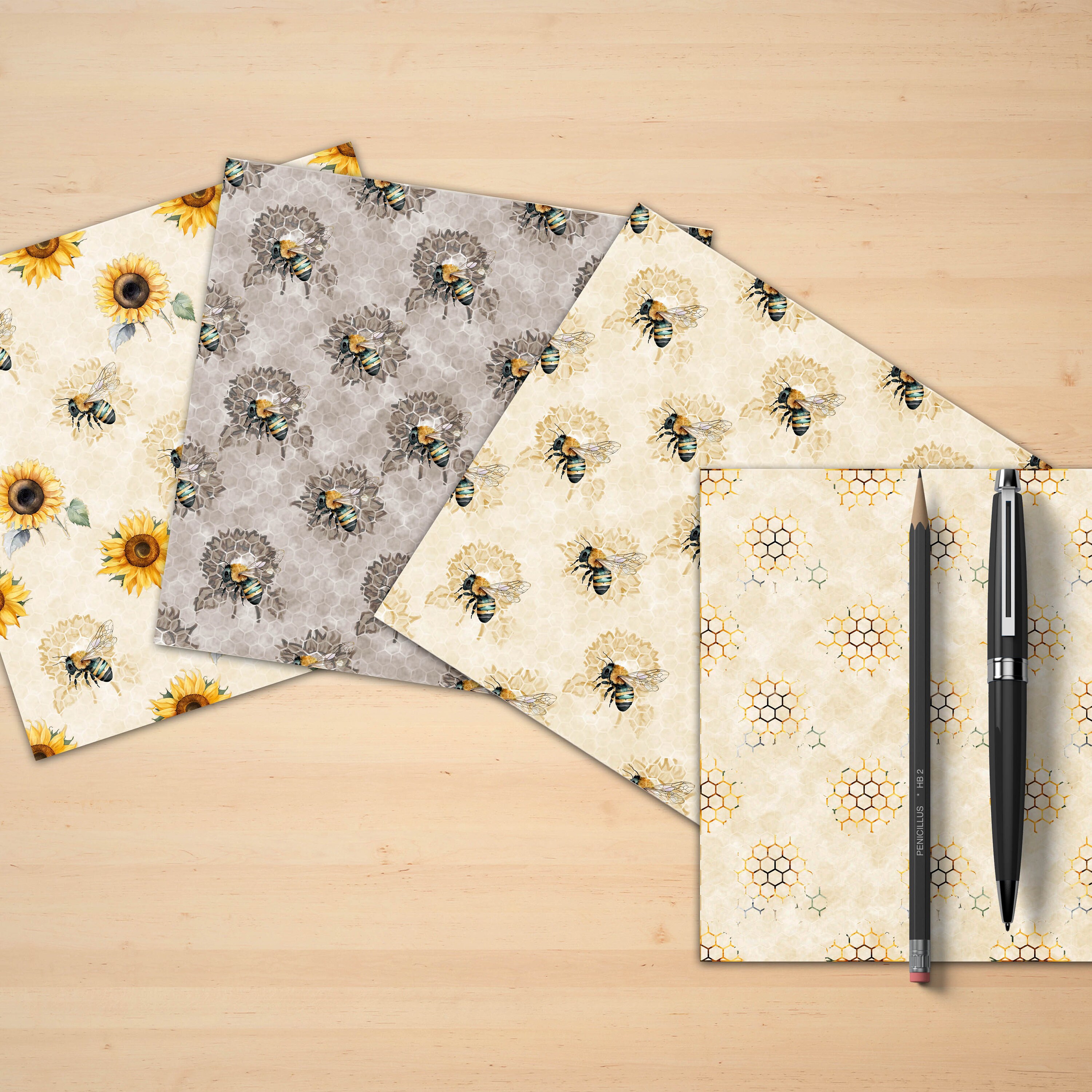 Sunflower Scrapbook Digital Paper Digiral Paper Flower Bee Digital ...