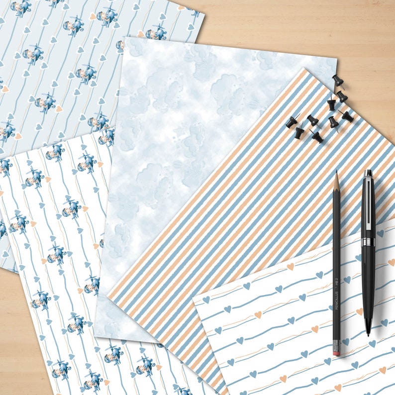 14 A4 Digital Paper Blue Baby Boy Scrapbook Teddy Bear Paper Digital ...