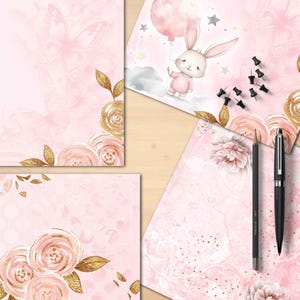 14 Digital Paper Pink Baby Girl Scrapbook Bunny Paper Digital ...