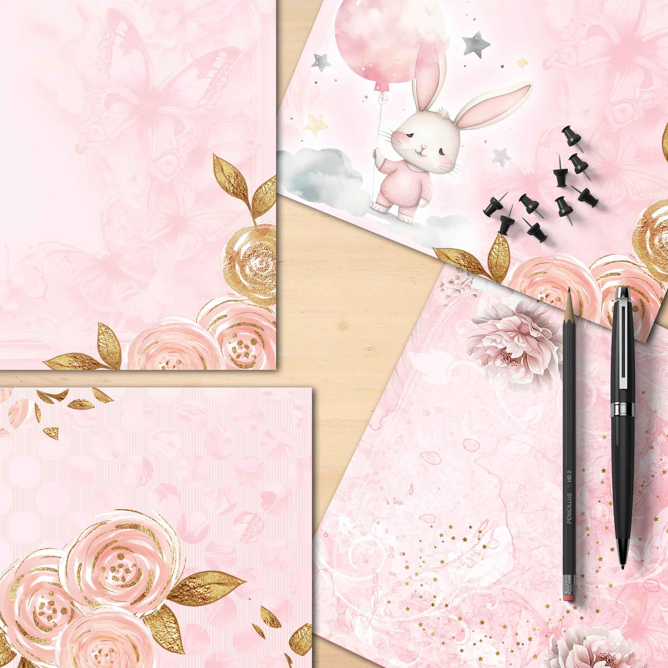 14 Digital Paper Pink Baby Girl Scrapbook Bunny Paper Digital ...