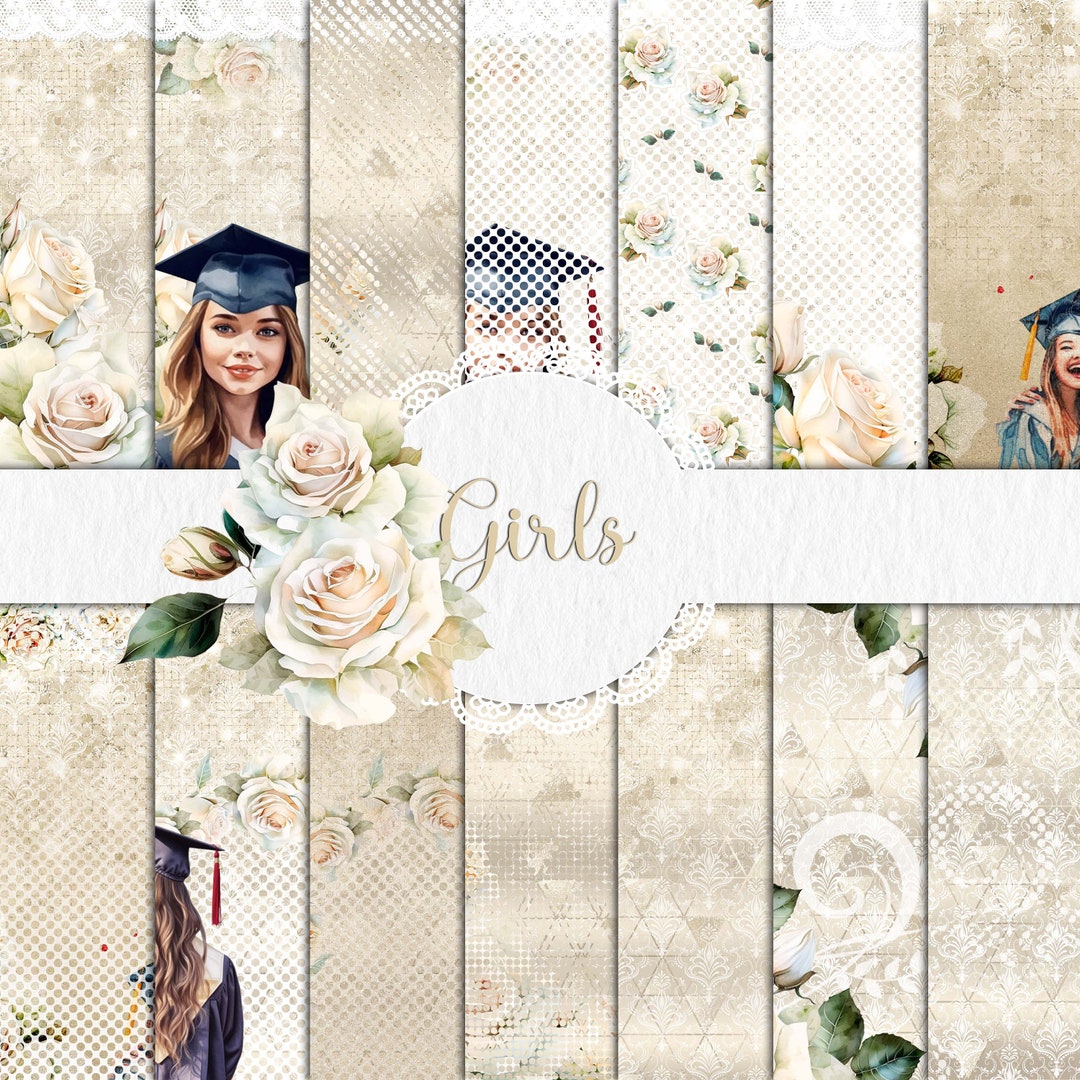 14 A4 Digital Paper Graduation Girl Scrapbook School Paper Digital ...