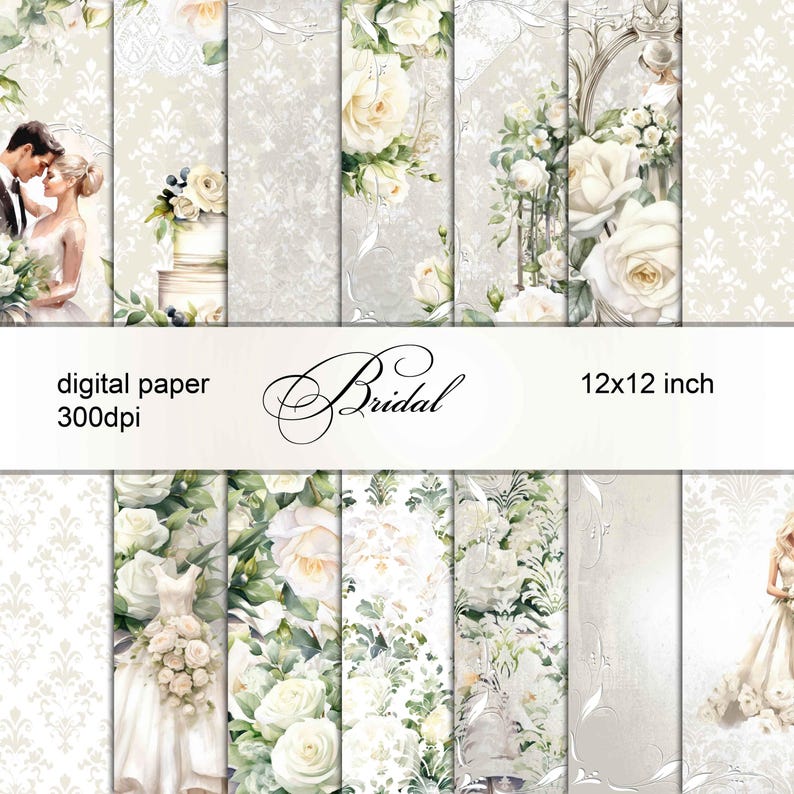 14 Digital Paper Bridal Scrapbook Wedding Paper Digital Background ...
