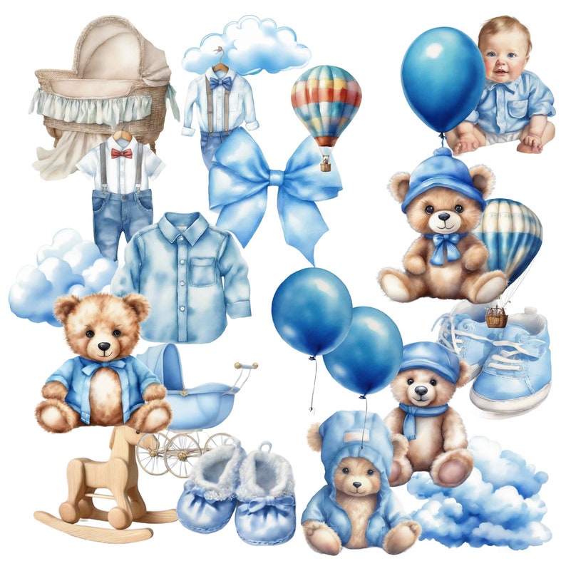 36 PNG Digital Clipart Teddy Bear Baby Boy Scrapbook Album Card ...