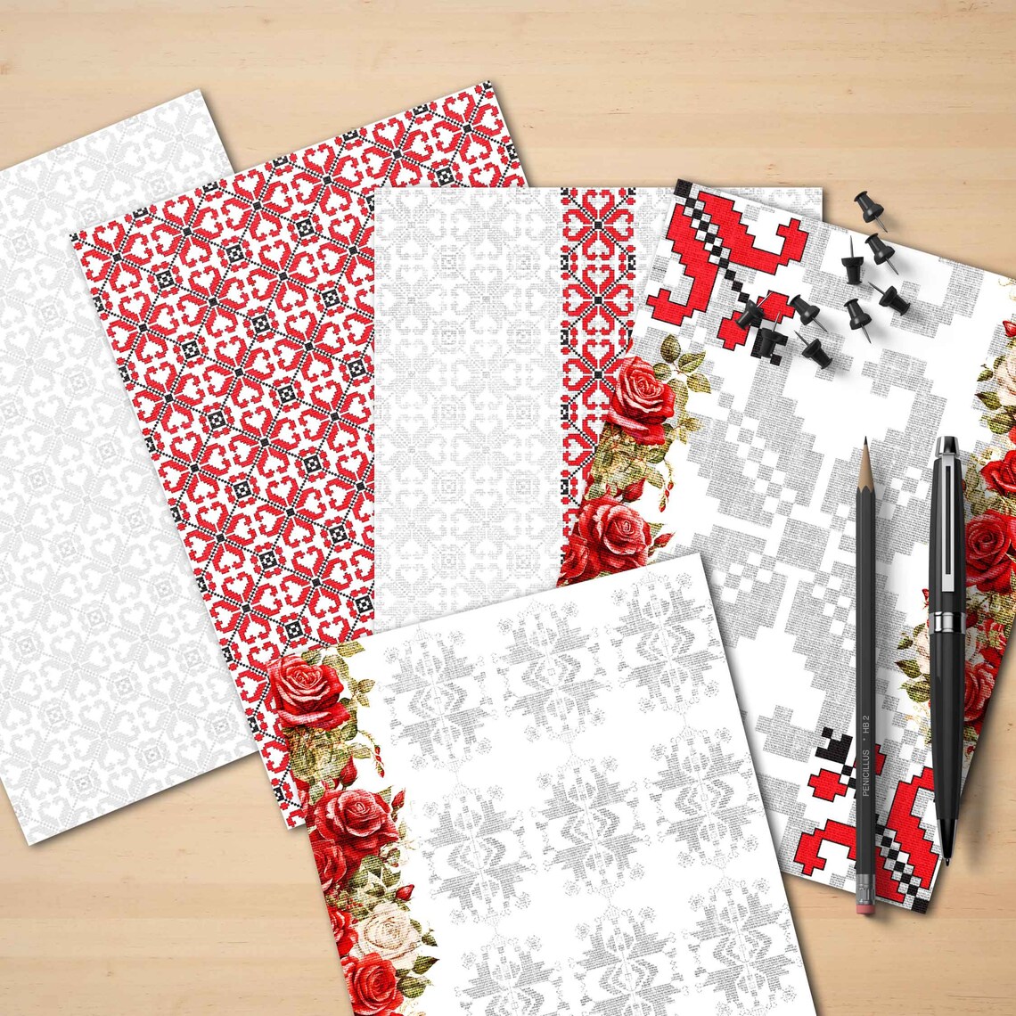 A4 Bulgarian Embroidery Digital Paper Ethno Paper Background Spirid of ...