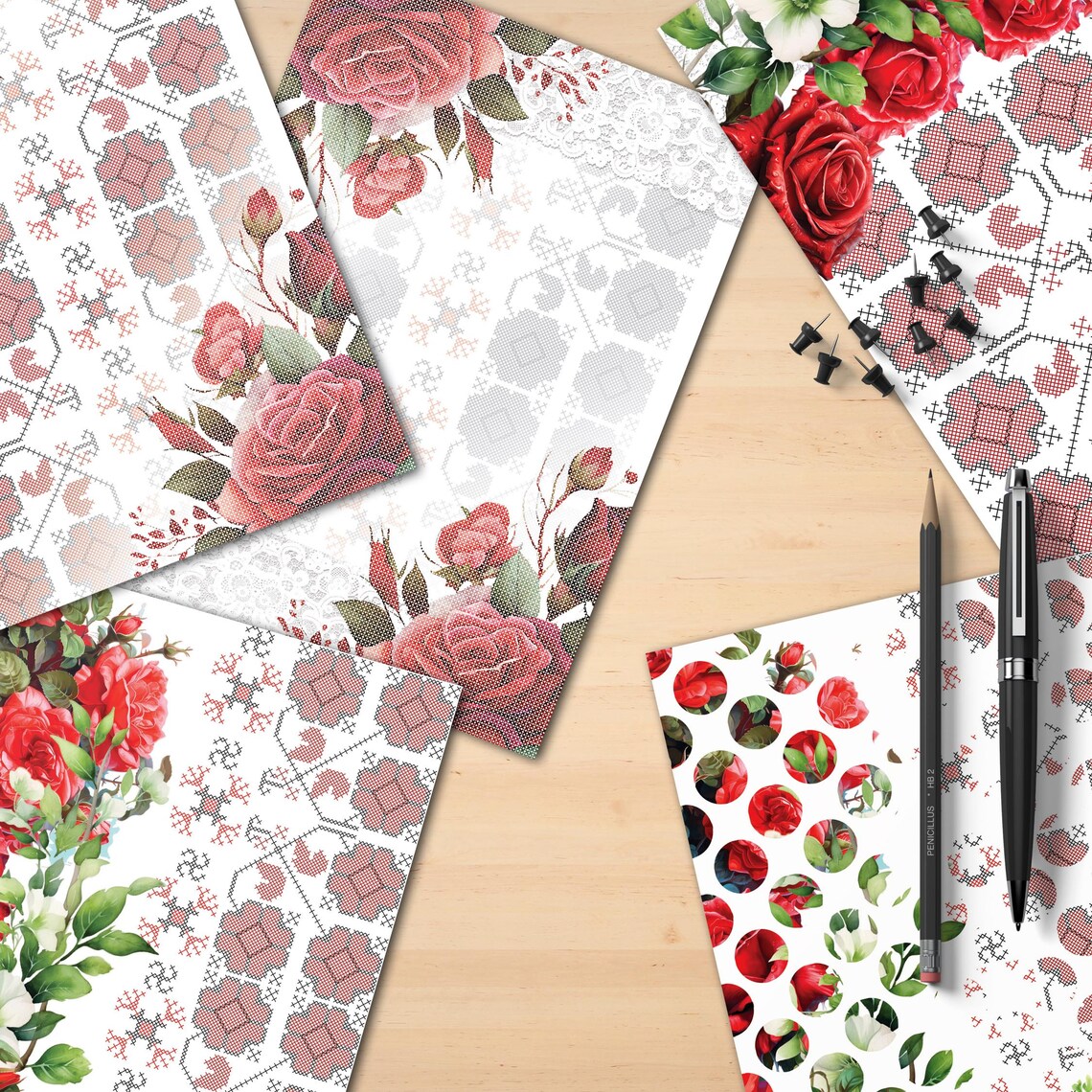 A4 Bulgarian Embroidery Digital Paper Ethno Paper Background Spirid of ...