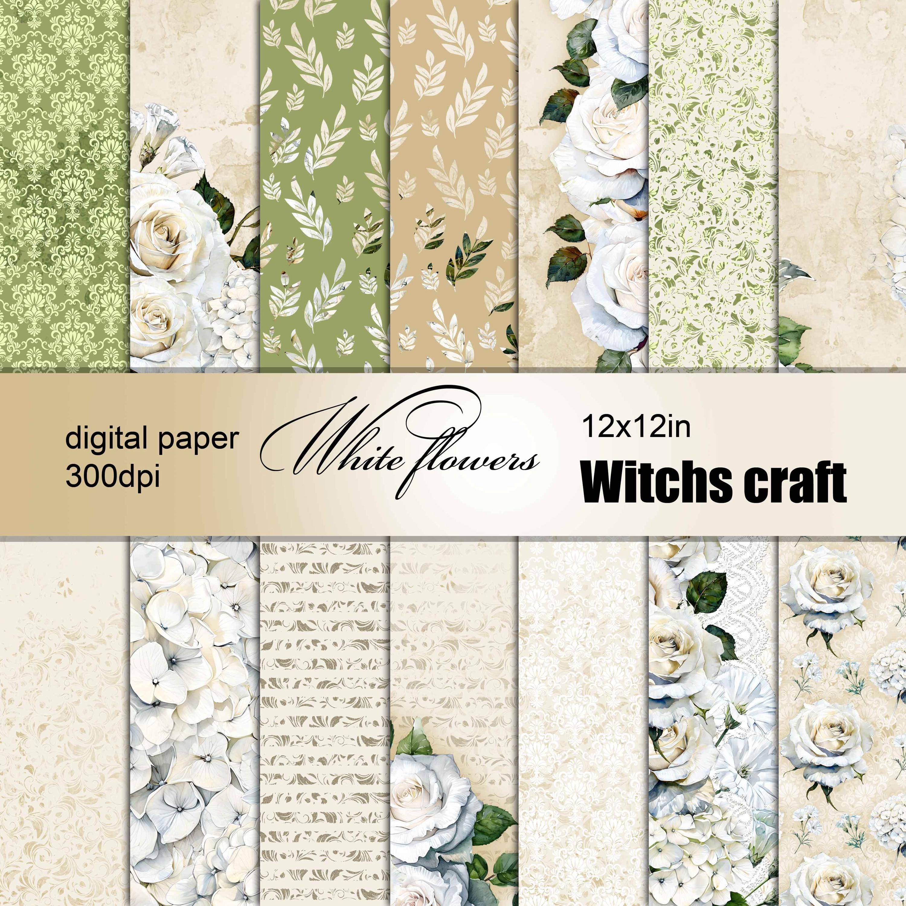 Digital Paper and Clipart White Flowers Element Roses Hydrangea Digital ...