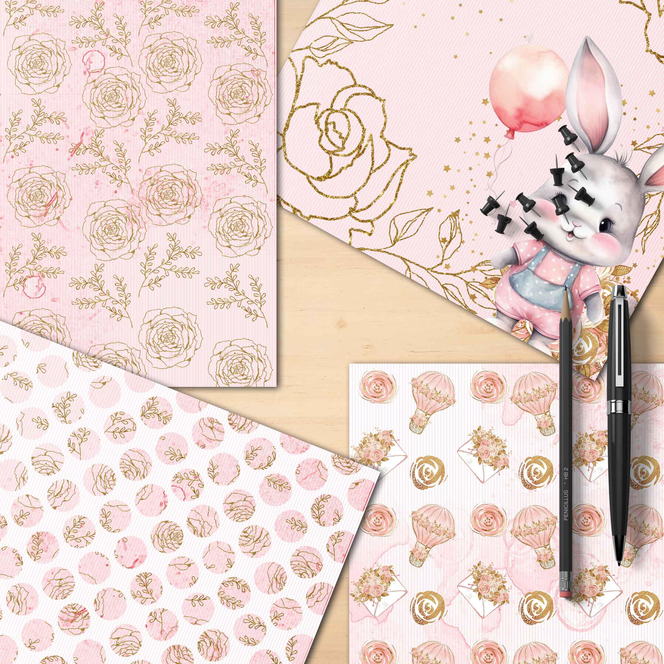 14 Digital Paper Pink Baby Girl Scrapbook Bunny Paper Digital ...