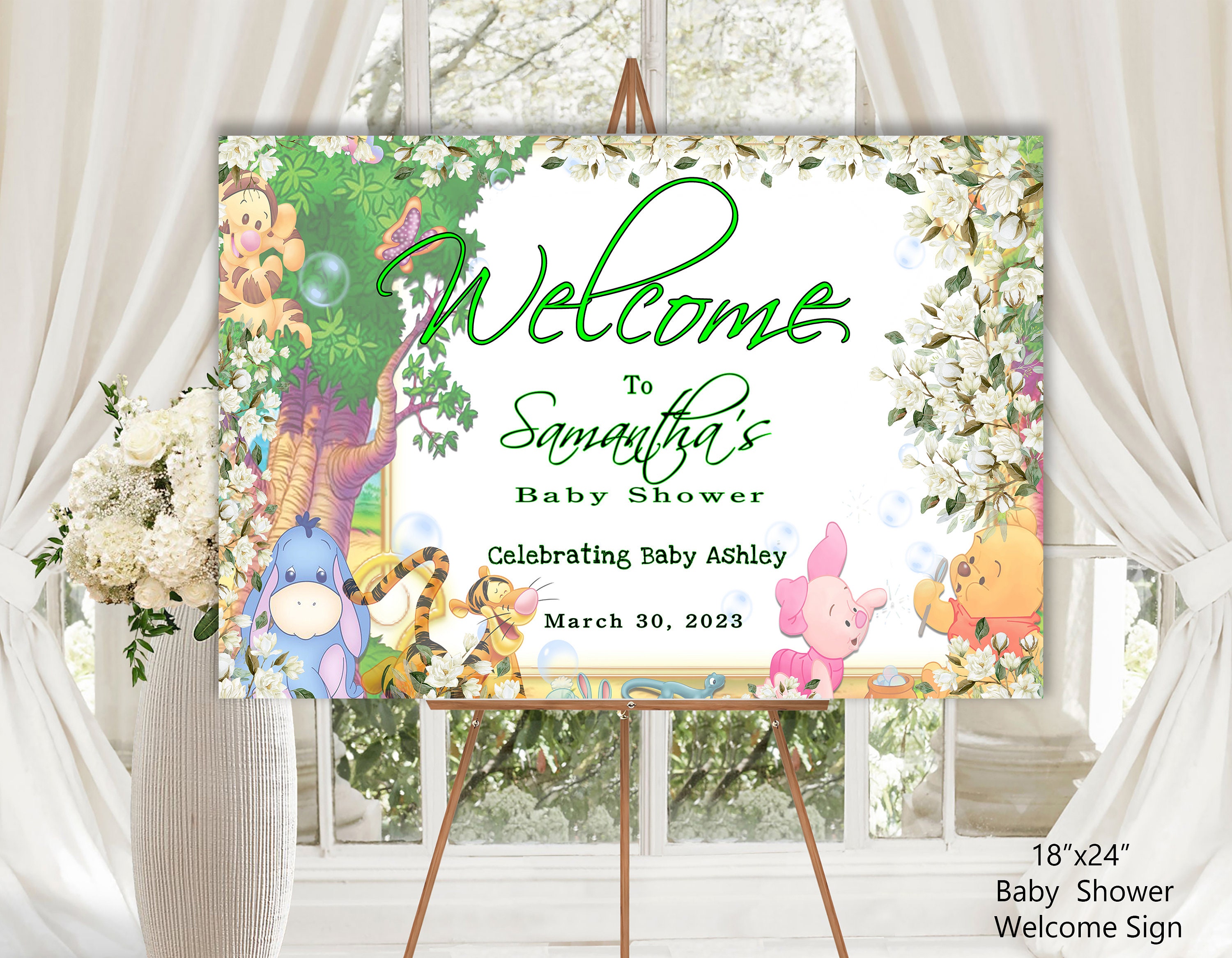 Editable Baby Shower "welcome Sign", Winnie the Pooh and Friends, White ...