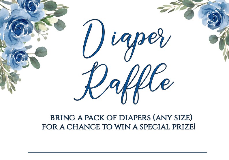 Blue Floral DIAPER RAFFLE Baby Shower Matching Insert Card, Diy Print ...