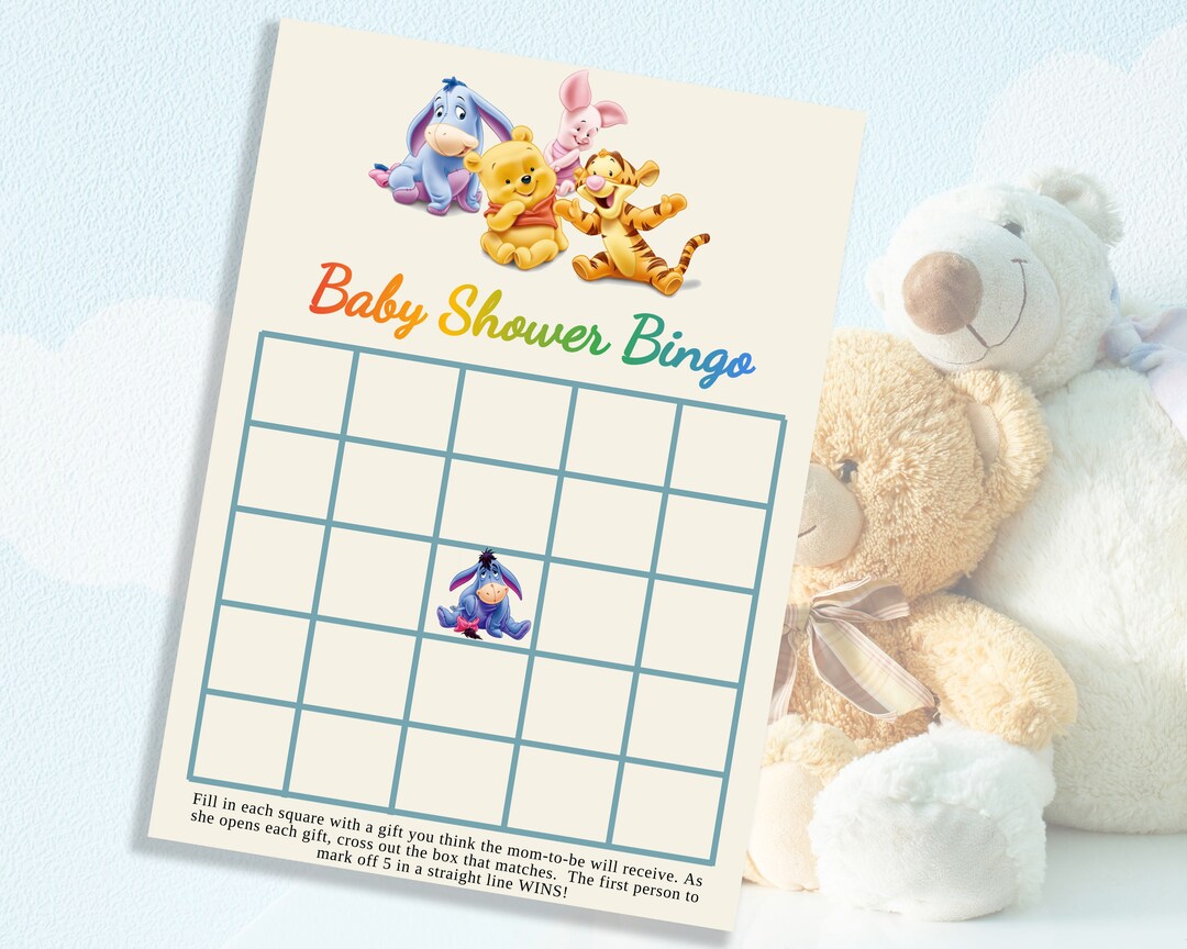 Pooh Bear BABY SHOWER BINGO Game Card, Winnie the Pooh and Friends ...