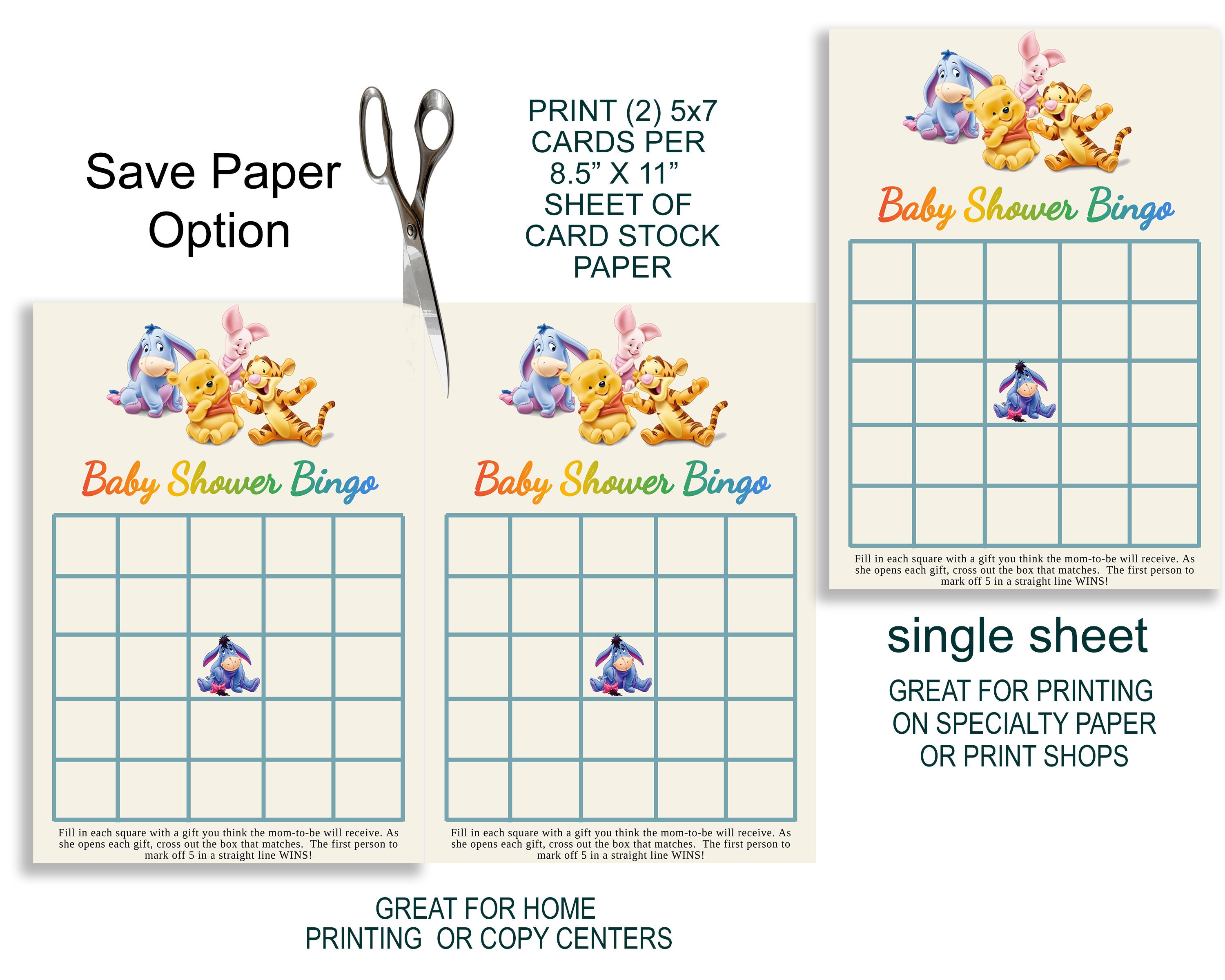 Pooh Bear BABY SHOWER BINGO Game Card, Winnie the Pooh and Friends ...