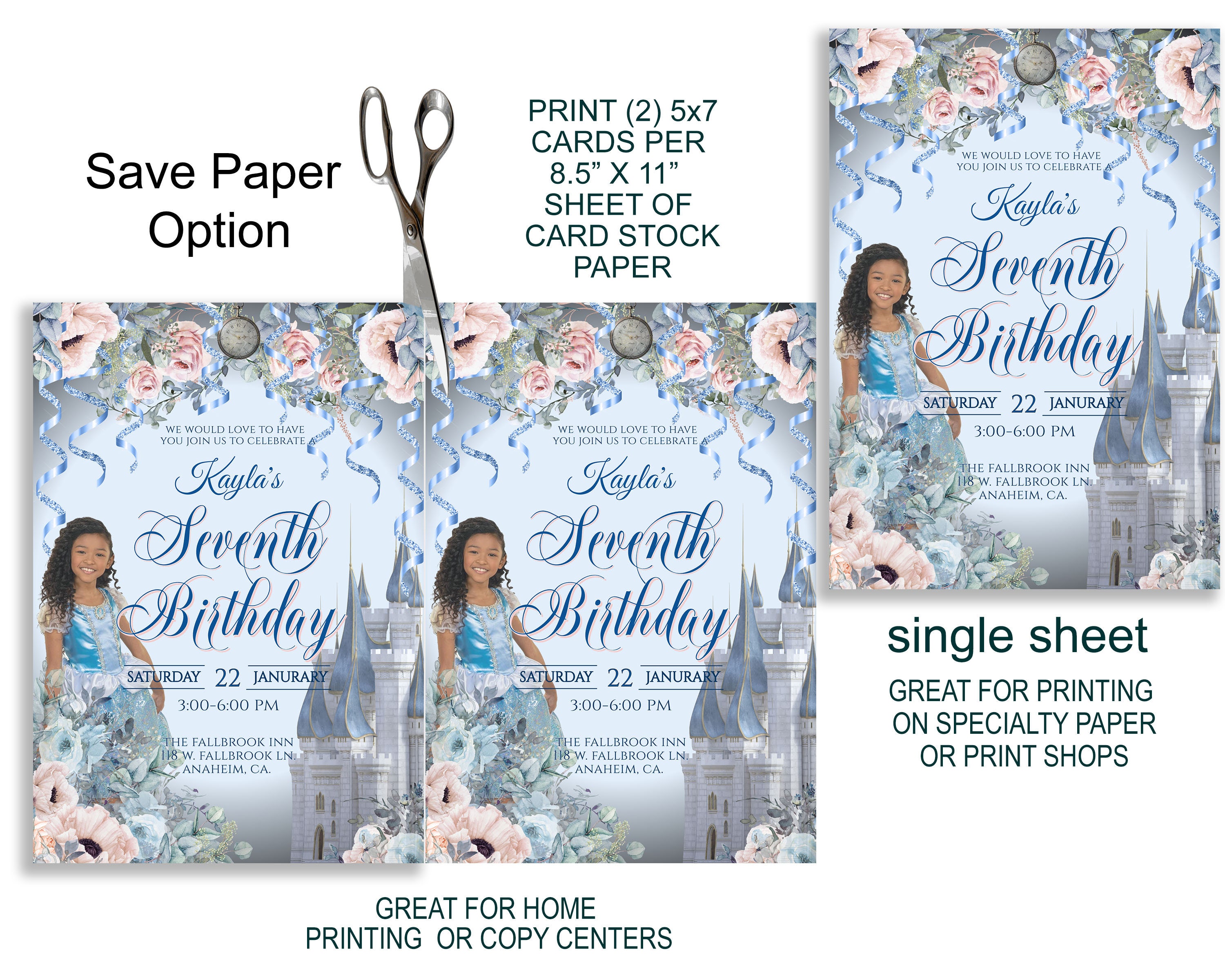 Editable CINDERELLA BIRTHDAY PARTY Invite, Any Age, Black Cinderella ...