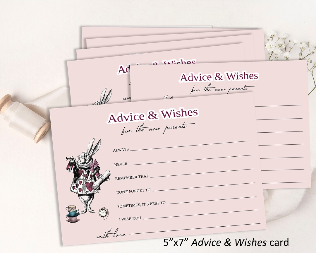 Wonderland ADVICE and WISHES Baby Shower Card, Alice in Wonderland ...