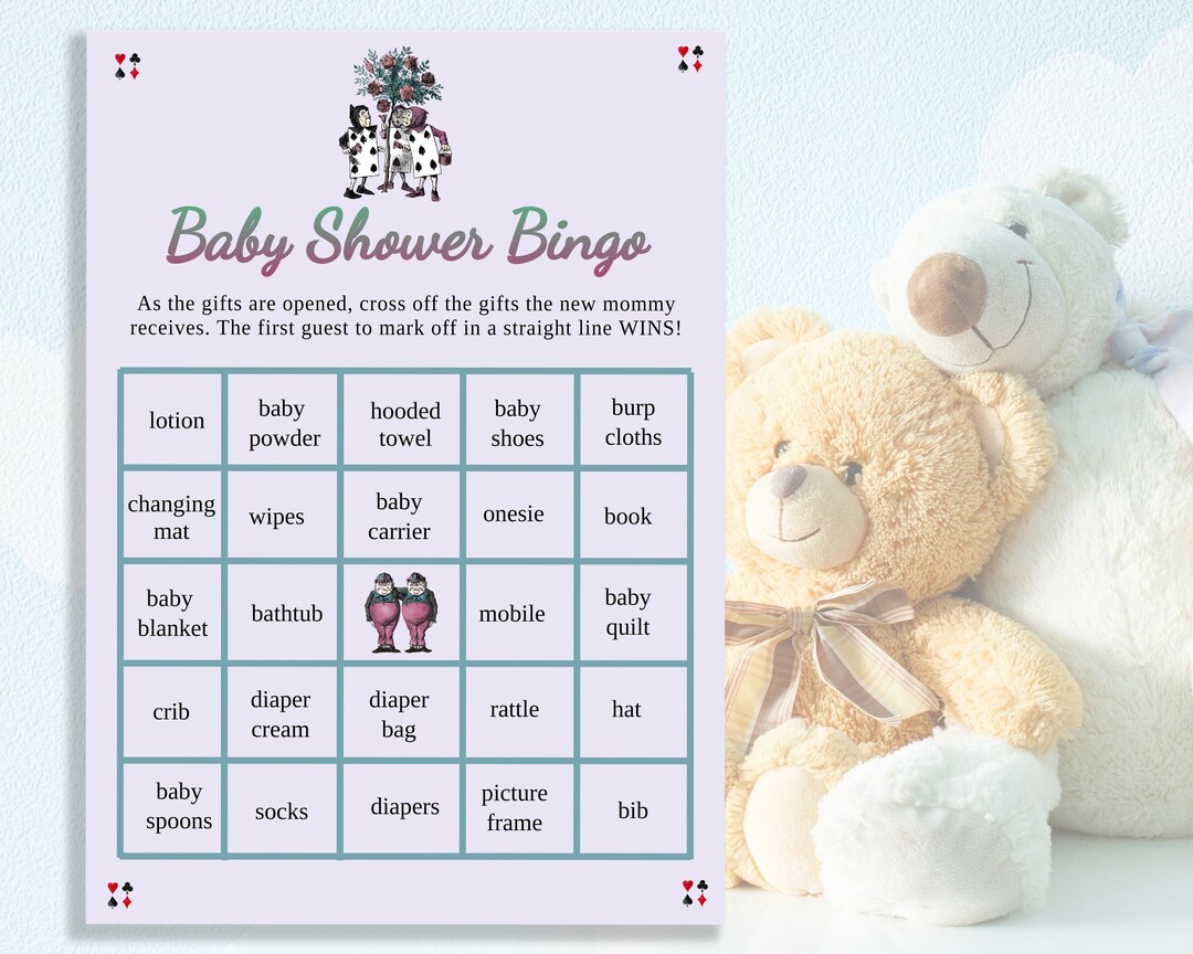 Wonderland BABY SHOWER BINGO Game Card Alice in Wonderland Theme Tea ...