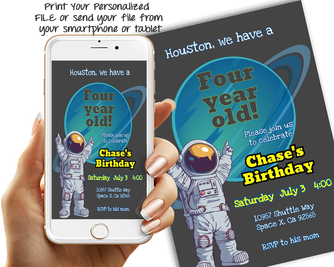 Editable Space Theme BIRTHDAY PARTY Invite, Solar Planets, Astronaut ...
