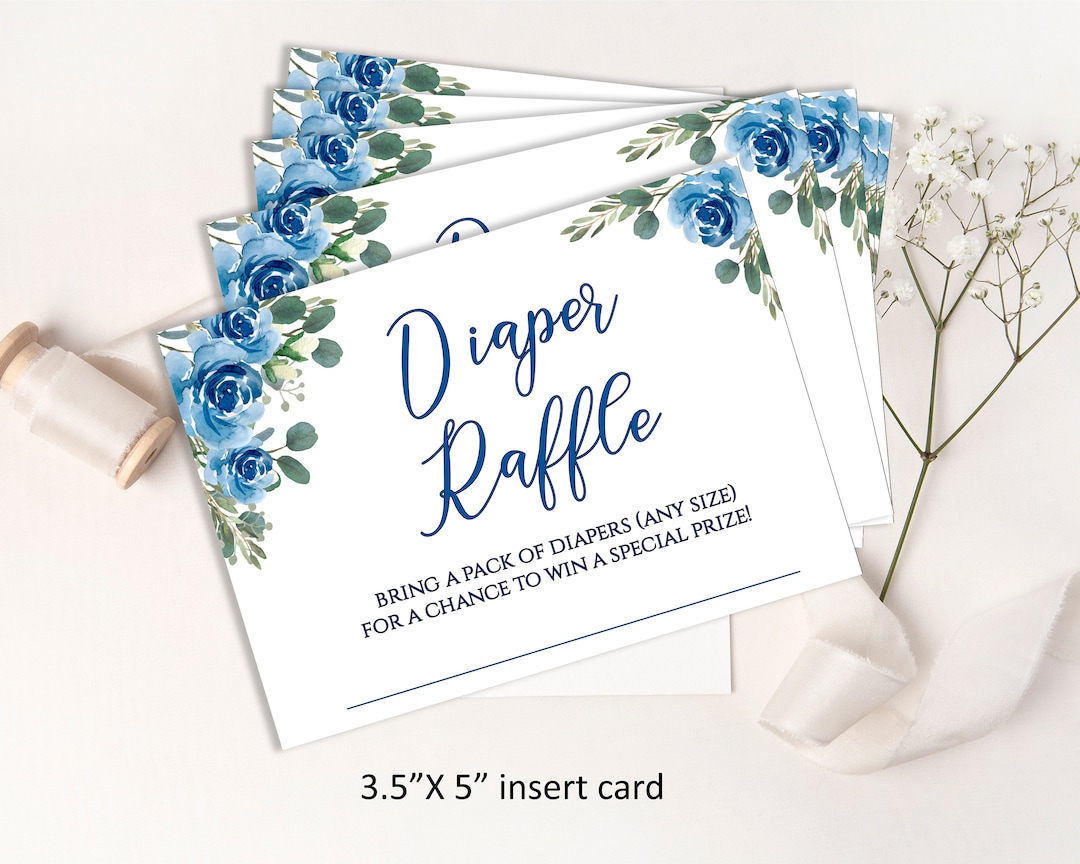 Blue Floral DIAPER RAFFLE Baby Shower Matching Insert Card, Diy Print ...